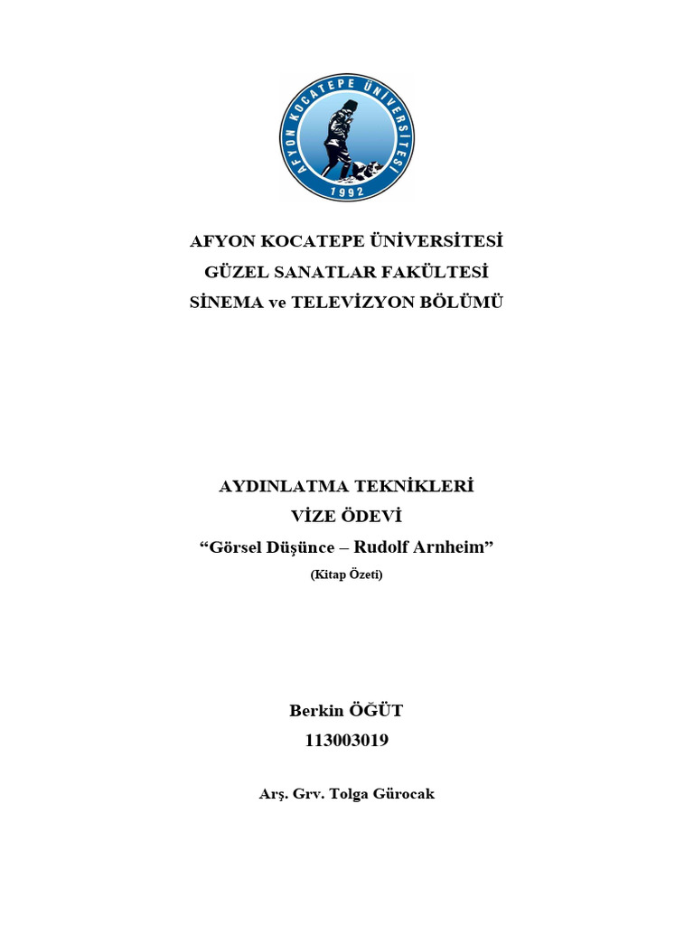 Rudolf Arnheim Gorsel Dusunce Kitap Ozet | PDF