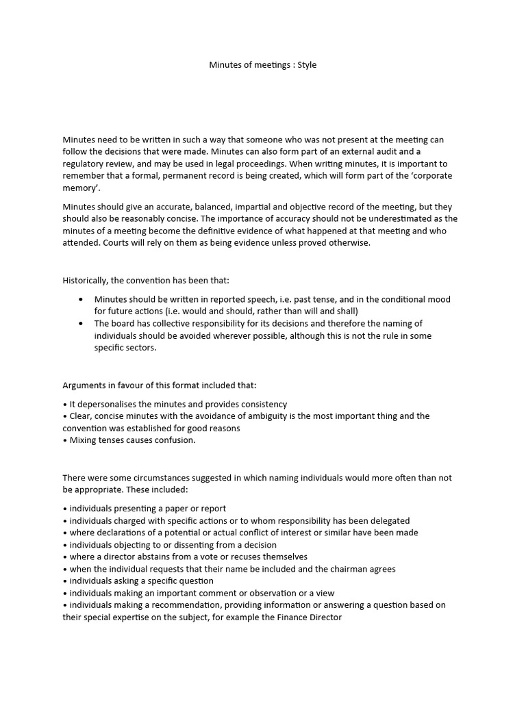 Effective Meeting Minutes Guidelines | PDF | Verb | Committee