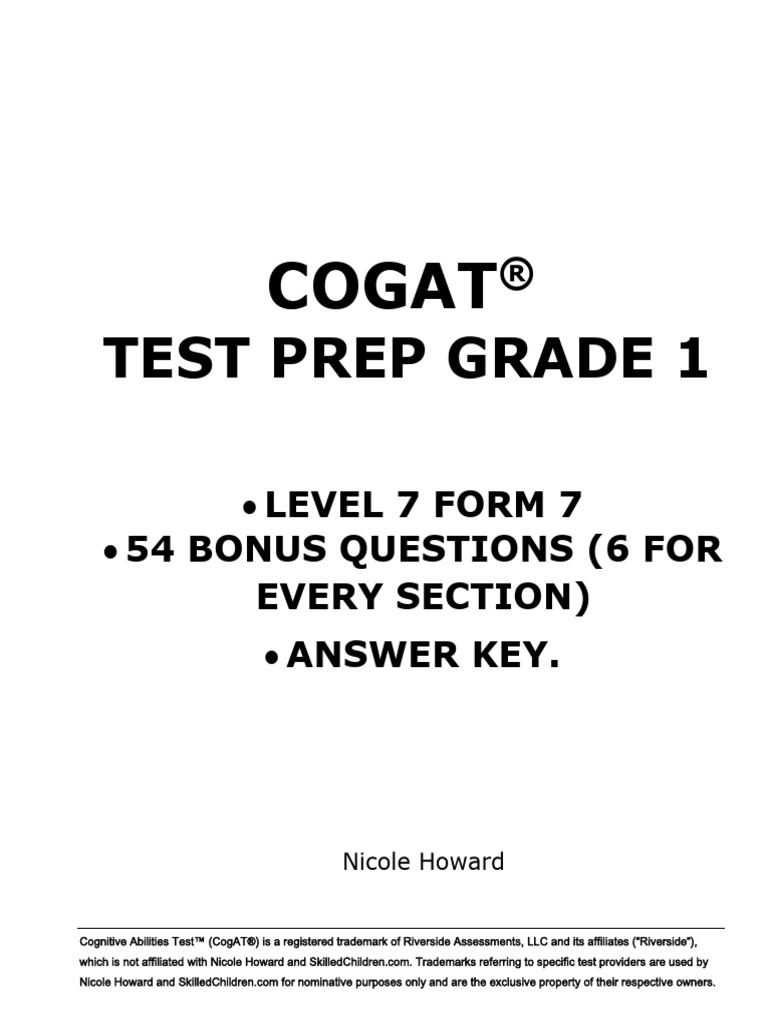 Cogat Test Prep Grade 1 Protetto | PDF