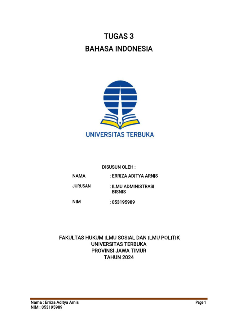 Erriza Aditya Arnis - Tugas 3 - Bahasa Indonesia | PDF | Pengelolaan Keuangan & Uang | Ilmu Sosial