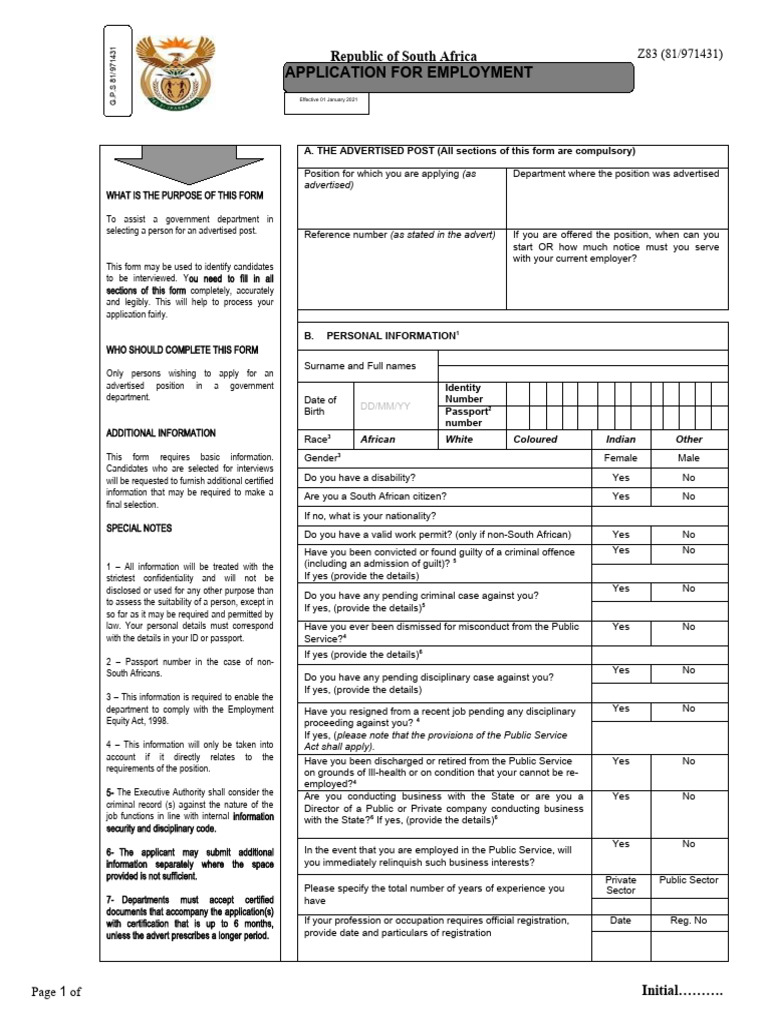 Approved New Z83 Form Gazetted 6 Nov 2020 | PDF | Government | Justice