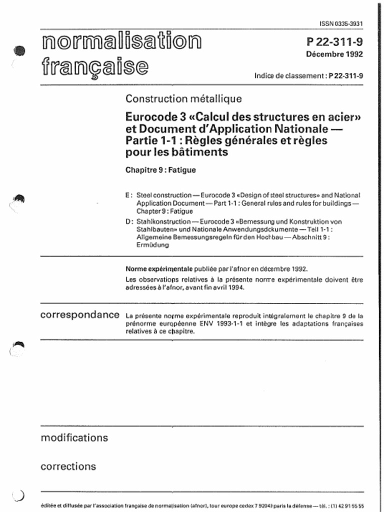 Eurocode3 NF EN 1993-1-9-Fatigue - Old | PDF
