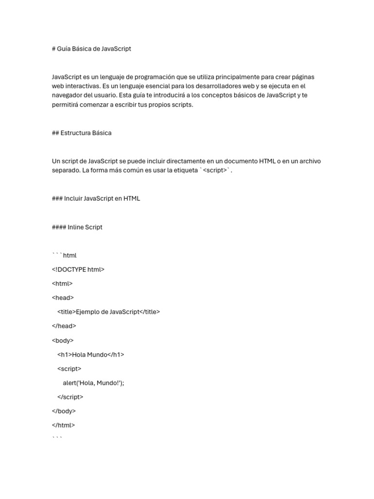 Guía Básica de JavaScript | PDF | Script Java | Lenguaje de escritura Guía Básica de JavaScript | PDF | Script Java | Lenguaje de escritura