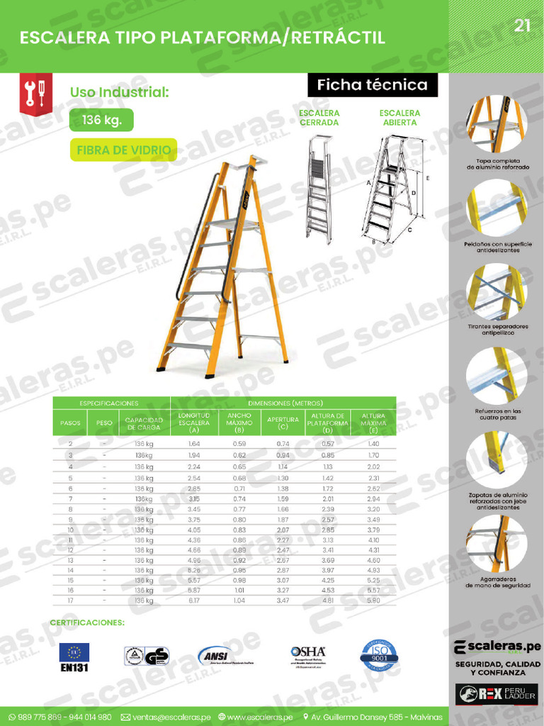 Escaleras Plataformas de Fibra de Vidrio Fichatecnica | PDF