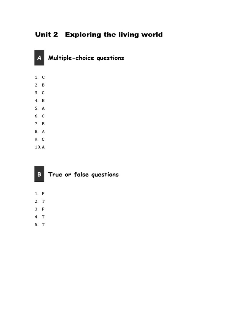 Unit 2 Exploring The Living World Ans | PDF | Zoology