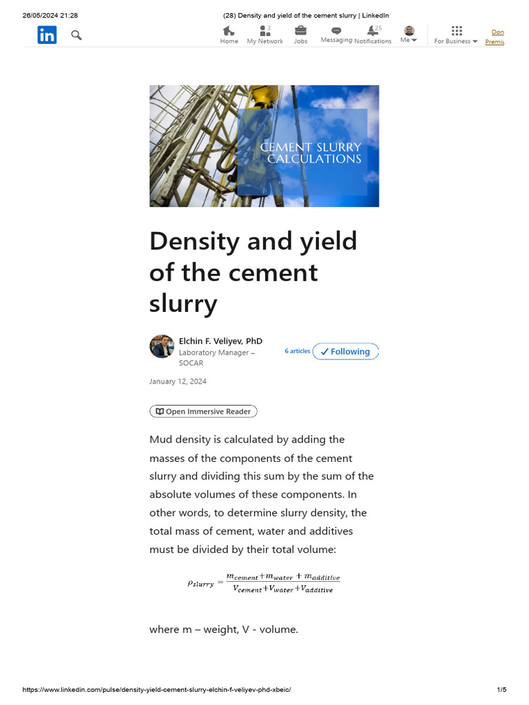 Cement Slurry Density & Yield Guide | PDF | Density | Volume