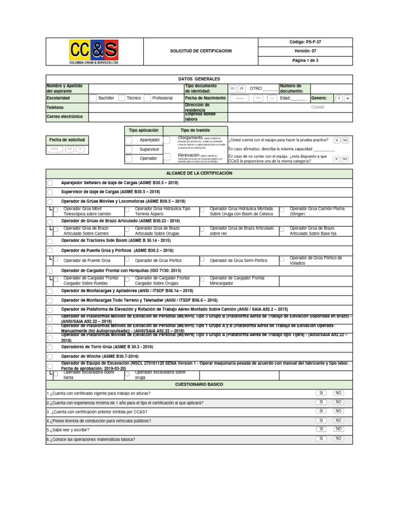 Formato Nuevo Solicitud PS F 37 V07 | PDF | Licencia de conducir
