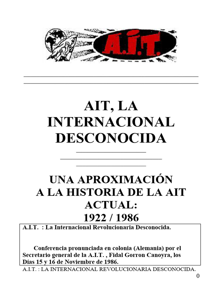 AIT, La Internacional Desconocida. Una Aproximación A La Historia de La ...