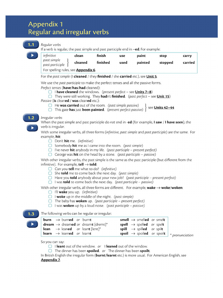 Appendix Regular and Irregular Verbs | PDF