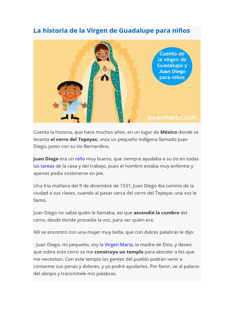 La Historia de La Virgen de Guadalupe para Ninos | PDF