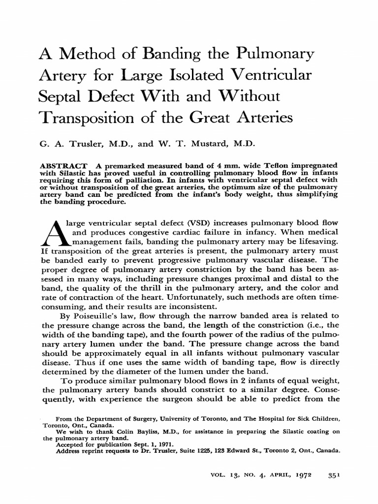 A Method of Banding The Pulmonary Artery For Large Isolated Ventricular ...