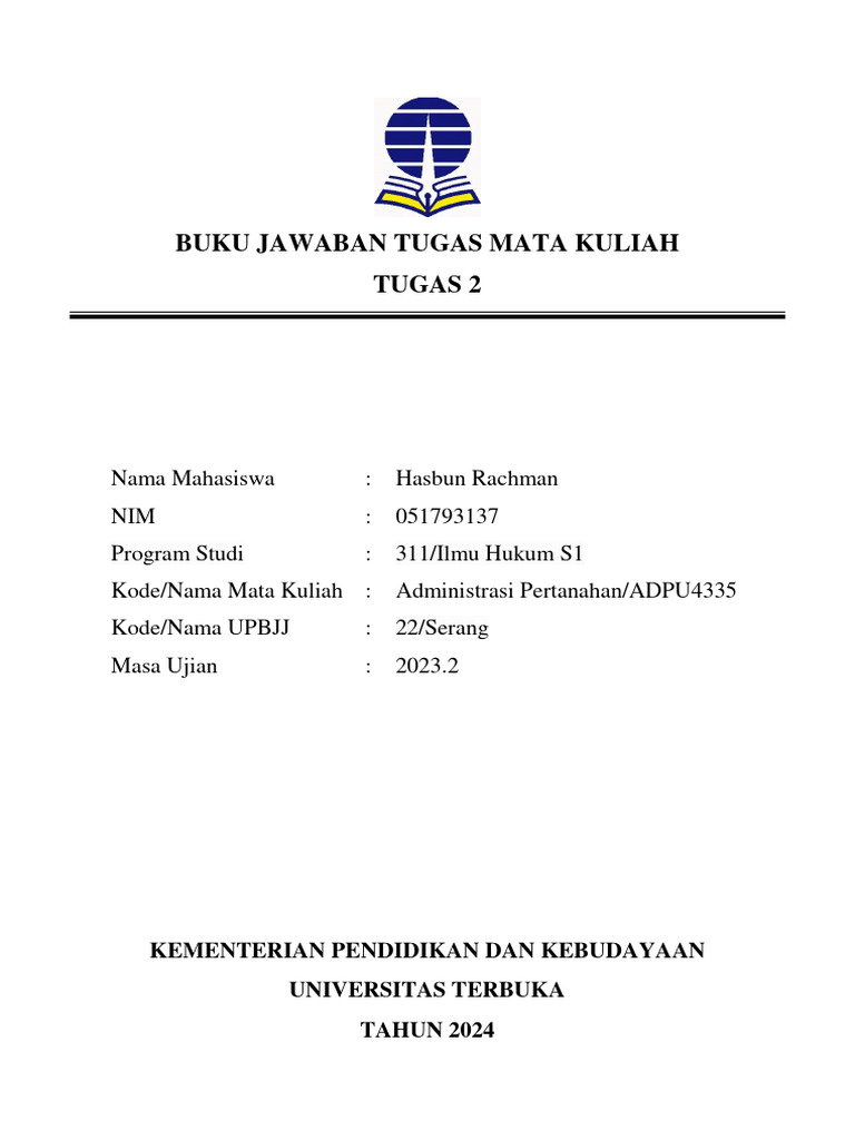 Tugas 2 Hukum Hasbun Rachman Administrasi Pertanahan | PDF