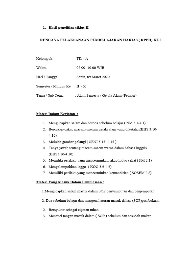 RPPH Siklus Ii | PDF