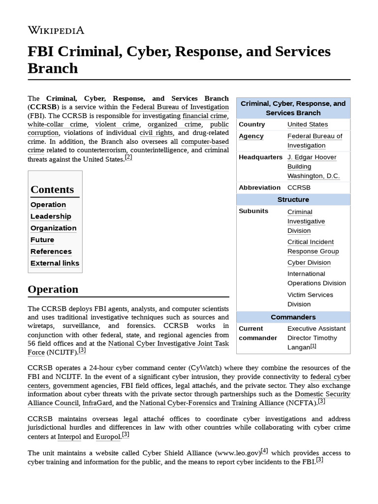 FBI Criminal, Cyber, Response, and Services Branch | PDF | American ...