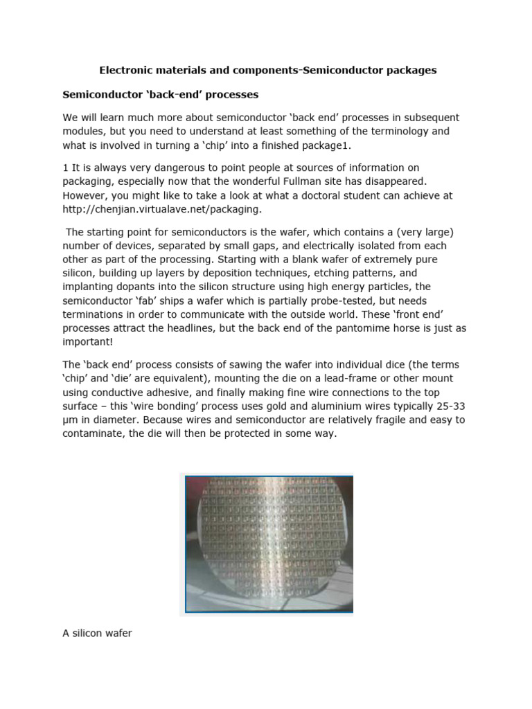 Electronic Materials and Components Semiconductor Packages | PDF ...