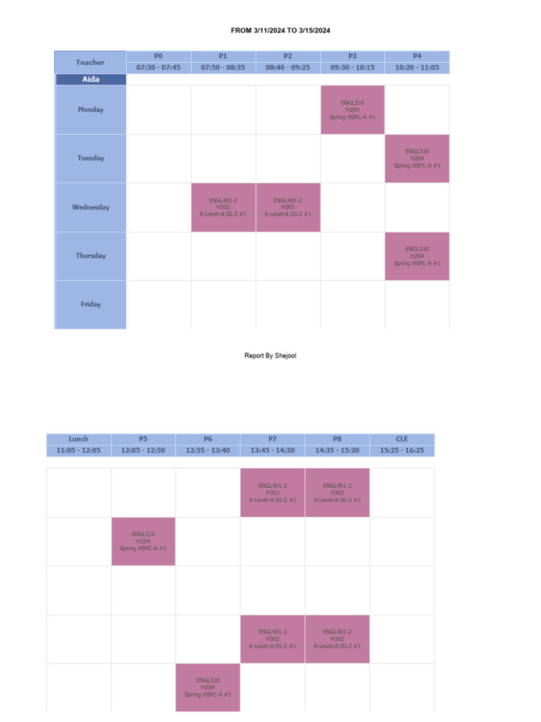 Staff Weekly Timetable | PDF