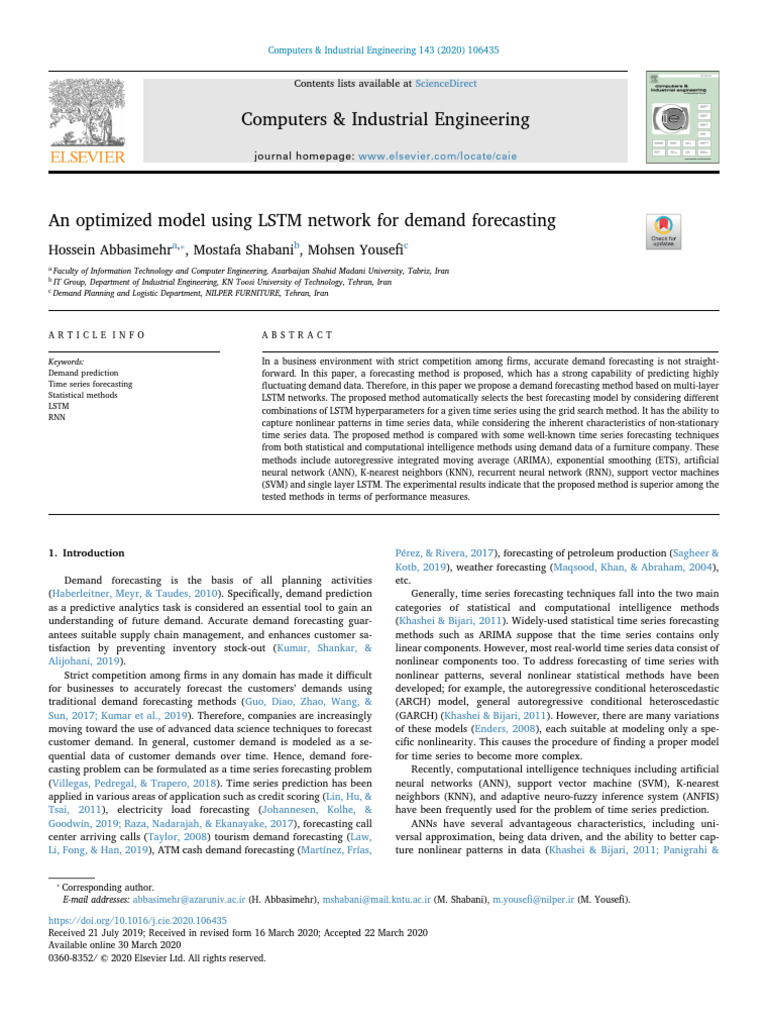 Hossein Abbasimehr, M. S. (2020). An optimized model using LSTM network ...