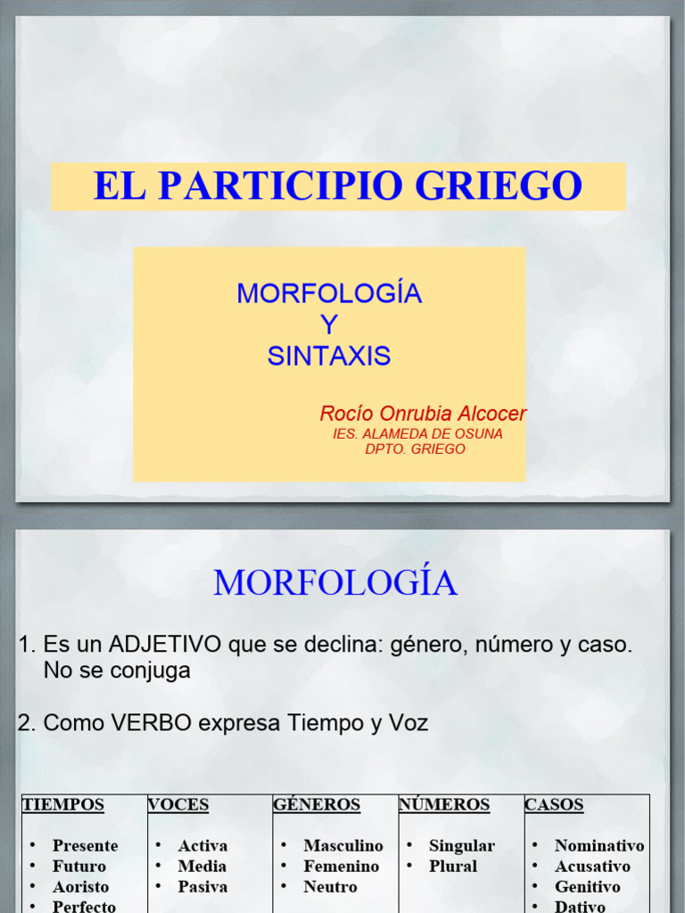 El Participio Griego (1) | Descargar gratis PDF | Lengua griega | Verbo