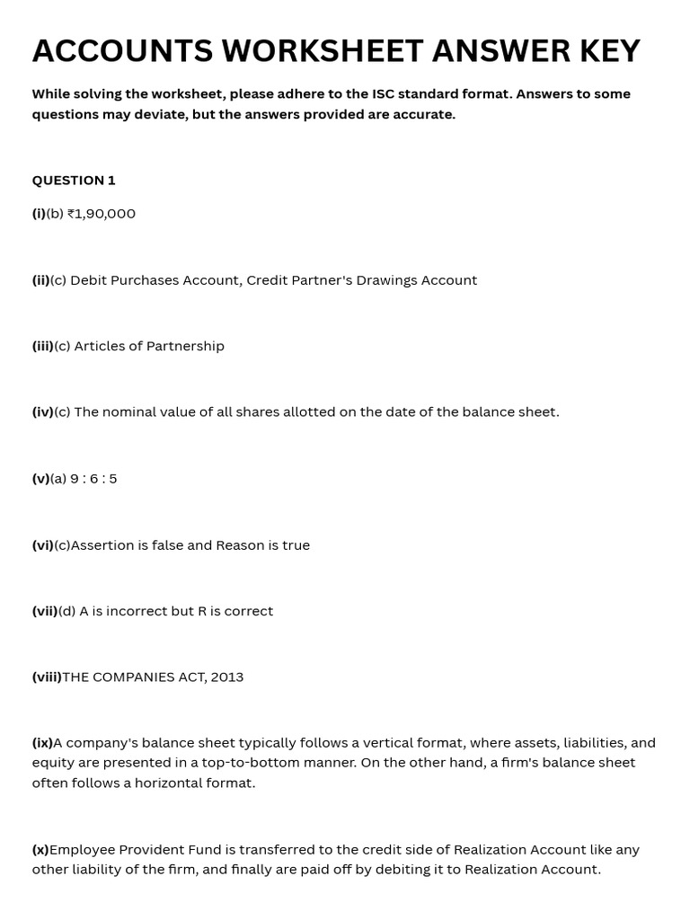 Accounts Worksheet Answerkey | PDF | Debits And Credits | Balance Sheet