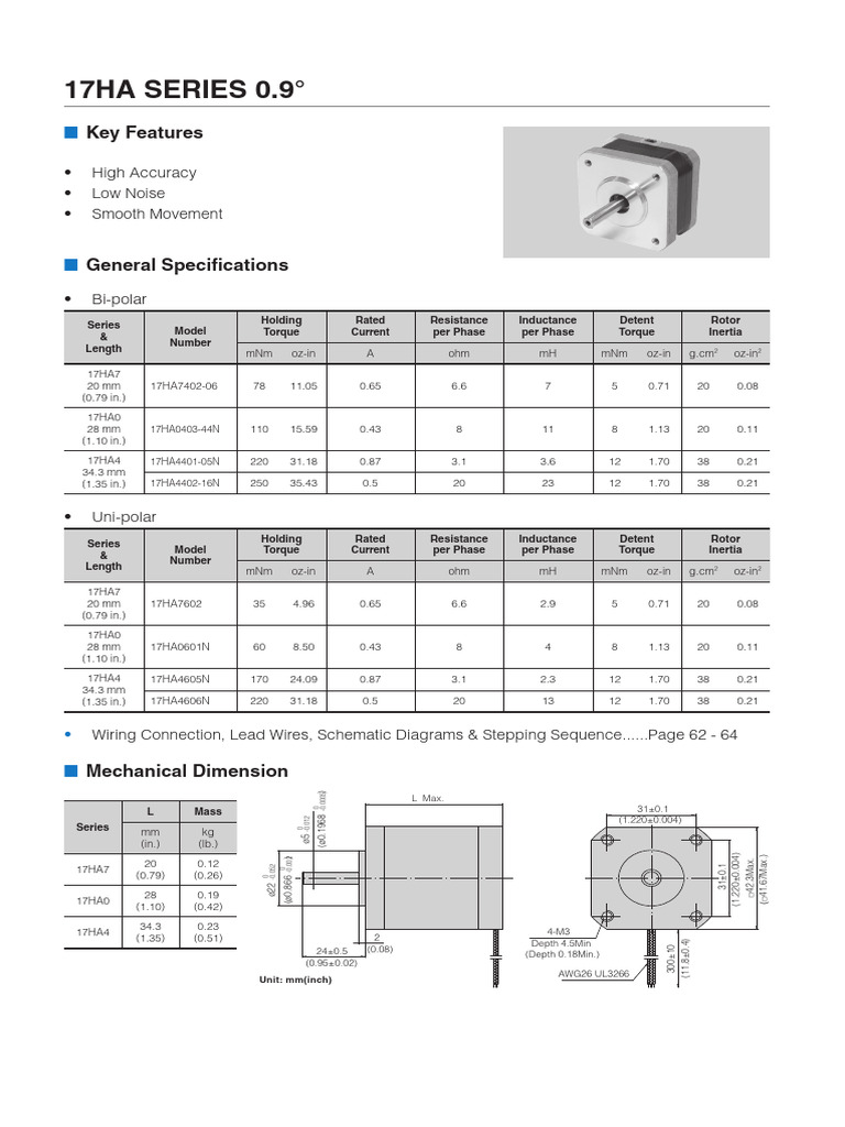 17HA Stepper Motor Specs & Curves | PDF | Electric Motor | Electrical Equipment