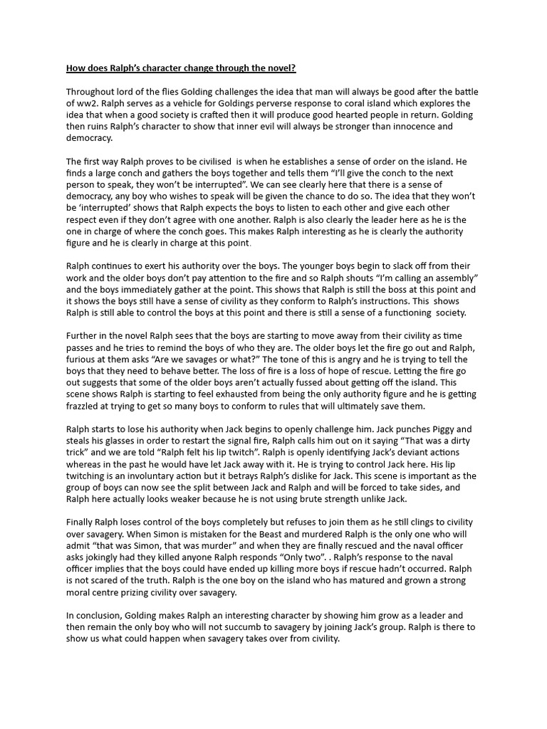 Lord of The Flies Essay | PDF | Young Adult | General Fiction