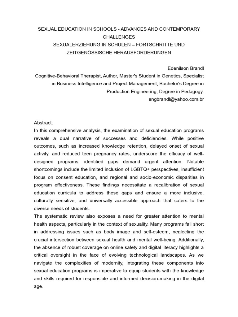 Sexual Education In Schools Advances And Contemporary Challenges
