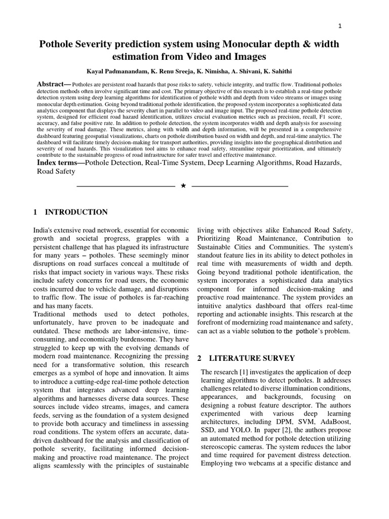 Pothole Severity Prediction Using Monocular Depth (3) (1) - 2 | PDF ...