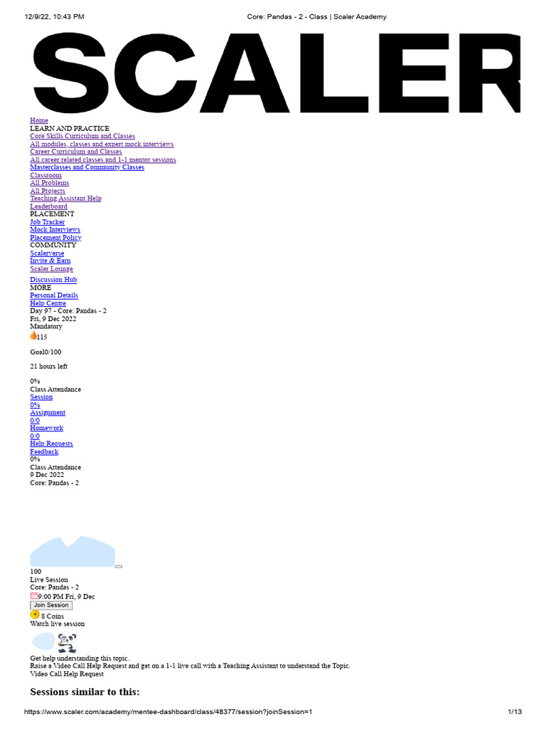 Core - Pandas - 2 - Class - Scaler Academy | PDF