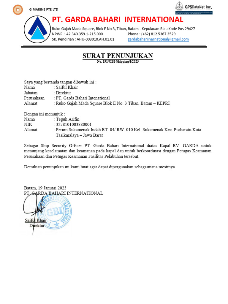 Penunjukan SSO Capt Teguh | PDF