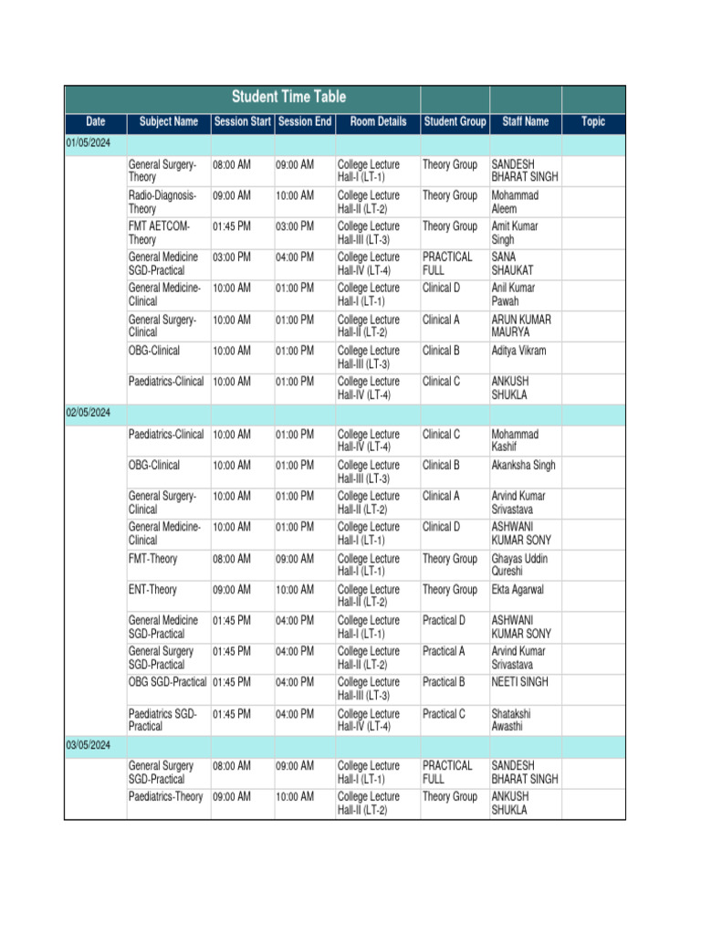 Timetable Report | PDF | Medicine | Clinical Medicine