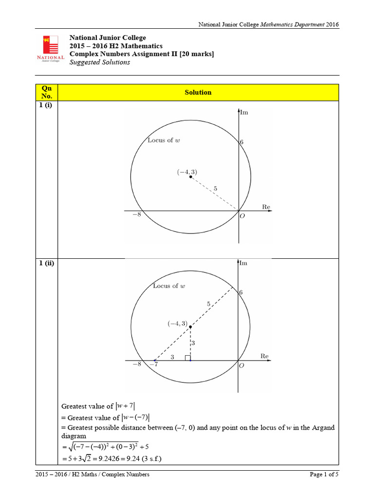 Complex Numbers Assgt 2 Solns | PDF | Circle | Complex Number