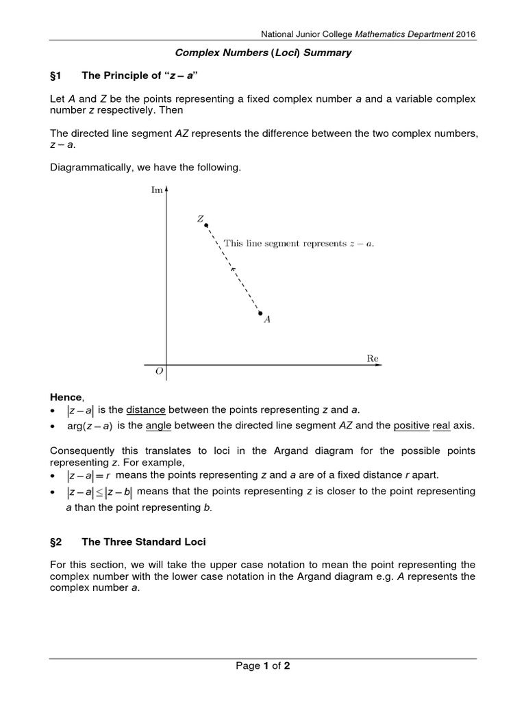 Complex Numbers (Loci) Summary | PDF | Complex Number | Mathematical ...