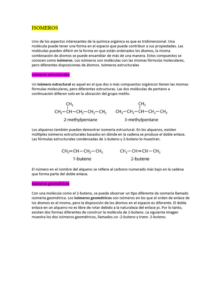 Isómeros: Diversidad en Química Orgánica | PDF | Isómero | Alqueno
