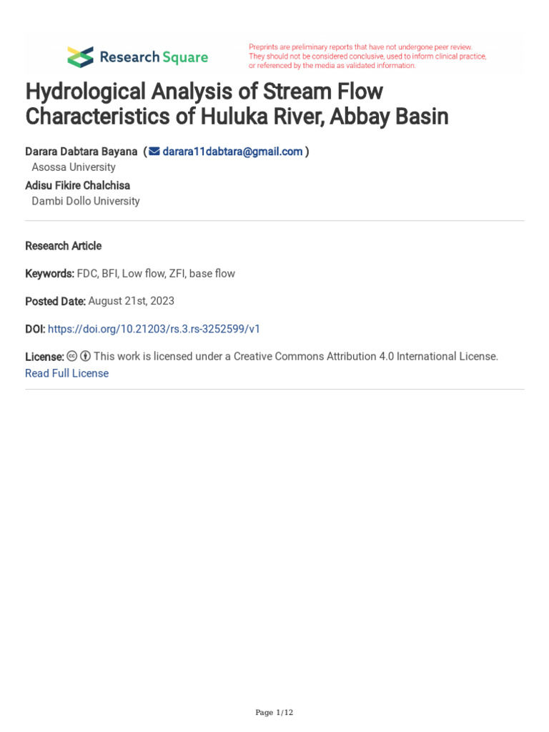 Hydrological Analysis of Stream Flow Characteristi | PDF | Drainage ...