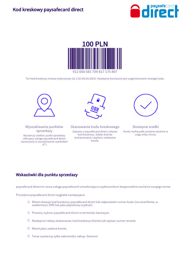 Paysafecard Direct Barcode | PDF