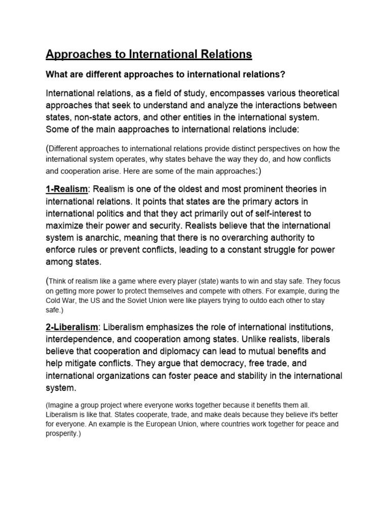 Approaches To International Relations | PDF | International Relations ...