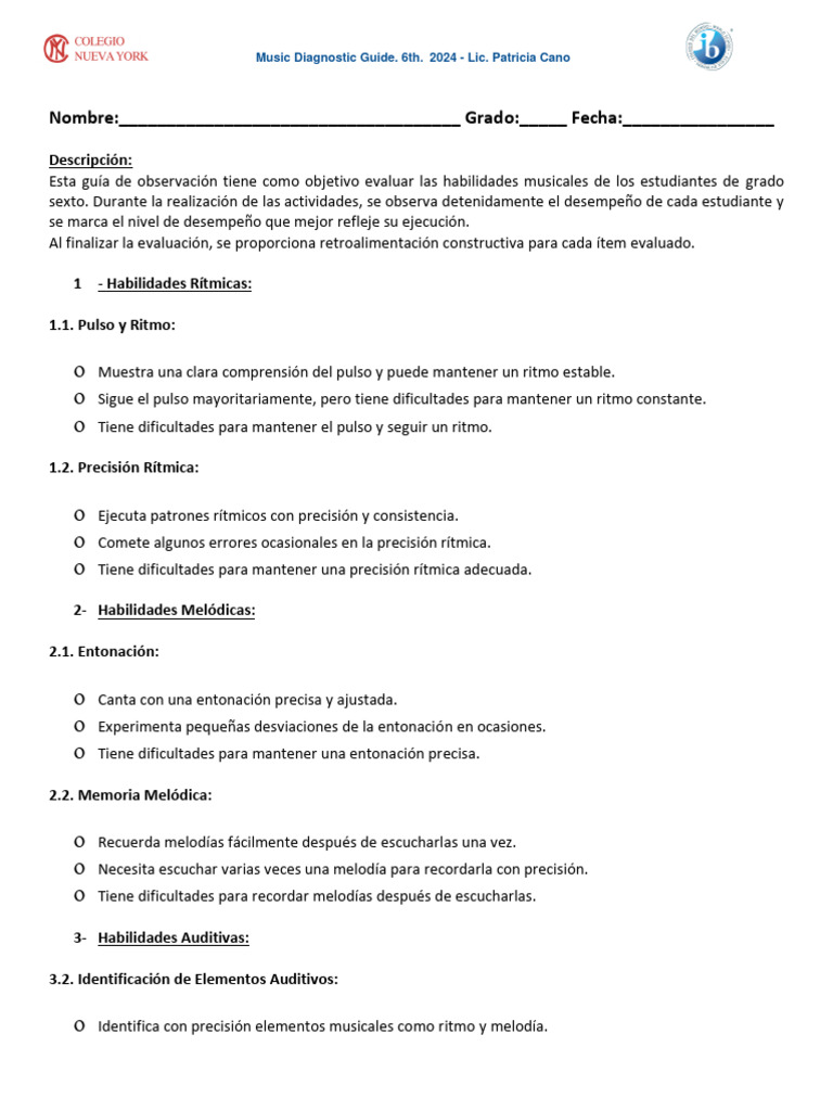 Guía Diagnóstica Musical 6to Grado | PDF | Ritmo | Musicología