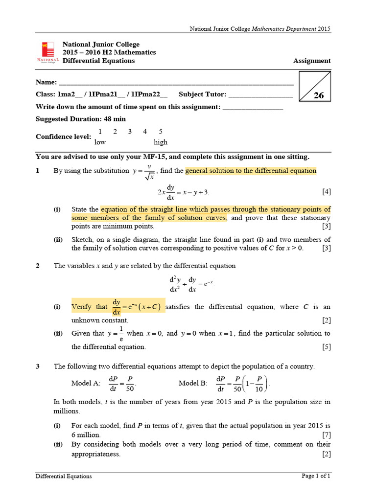 DE_Assignment | PDF | Equations | Differential Equations