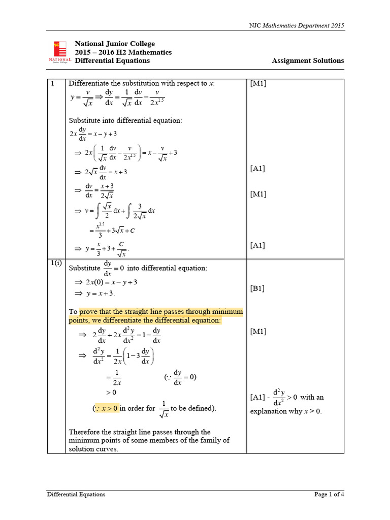 De Assignment Solutions | PDF | Ordinary Differential Equation | Differential Calculus