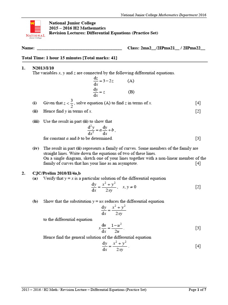 Differential Equations Practice Set | PDF | Equations | Ordinary Differential Equation