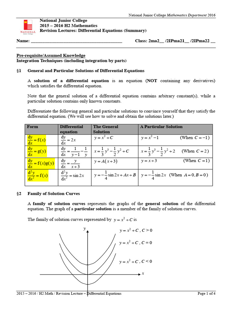 Differential Equations Summary | Download Free PDF | Ordinary ...