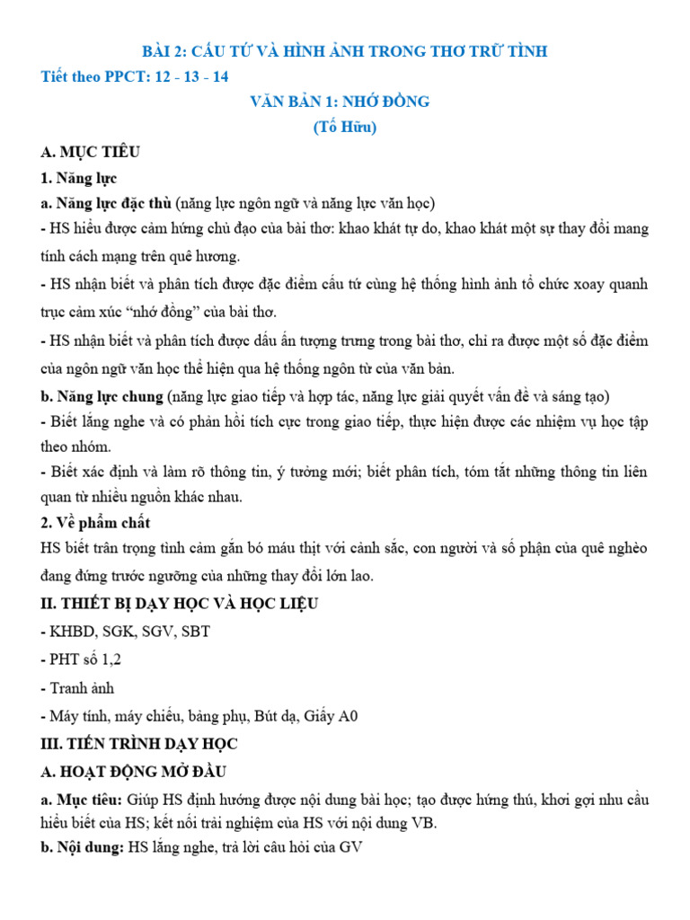 (VĂN) K11. BÀI 2. Cấu Tứ Và Hình Ảnh Trong Thơ Trữ Tình | PDF