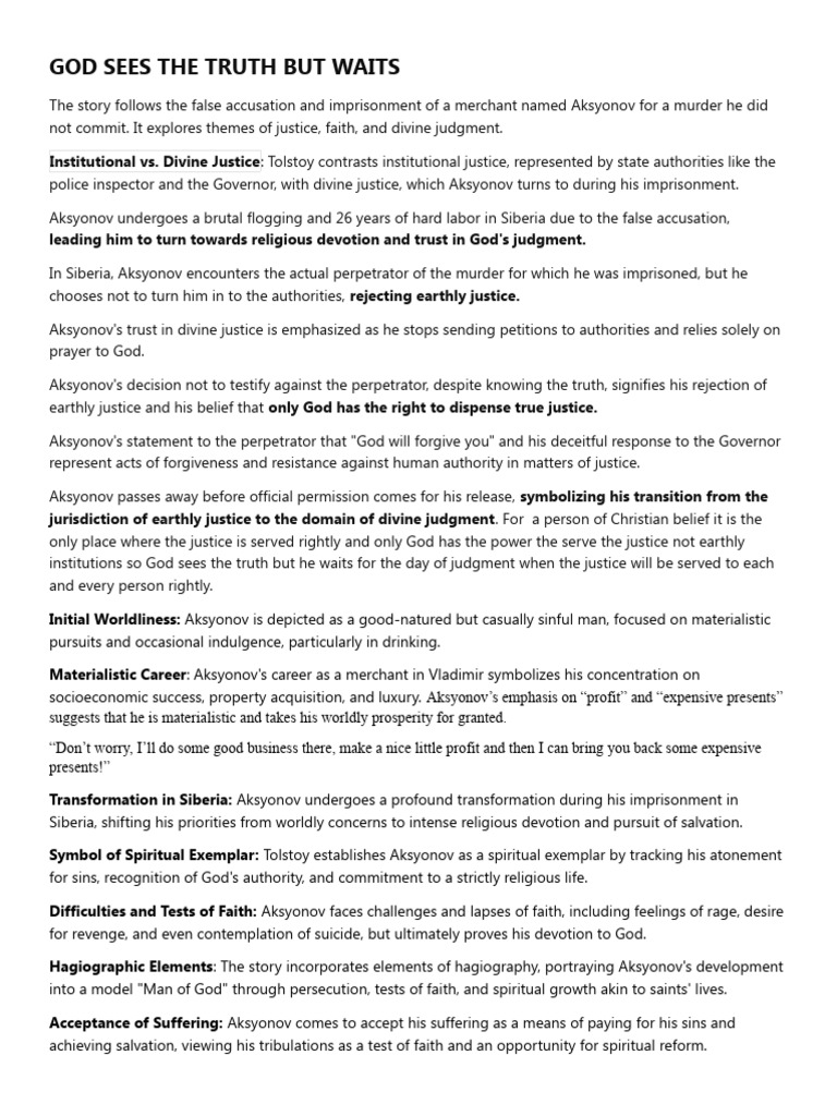 God Sees The Truth But Waits | PDF | Forgiveness