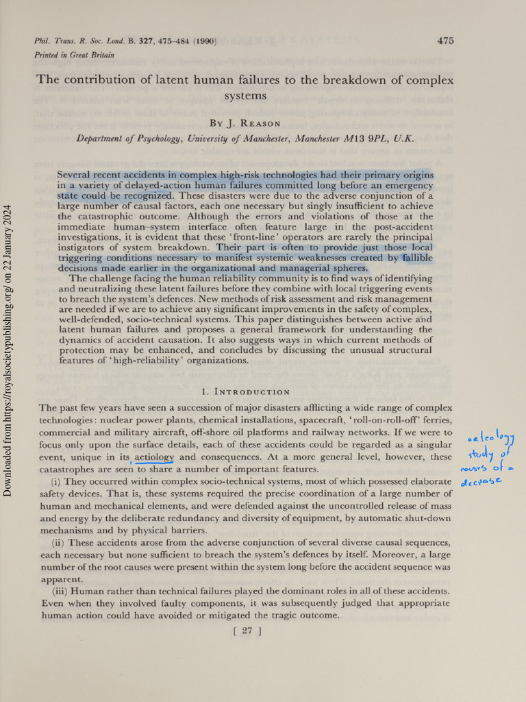 Reason Et Al 1997 The Contribution of Latent Human Failures To The ...