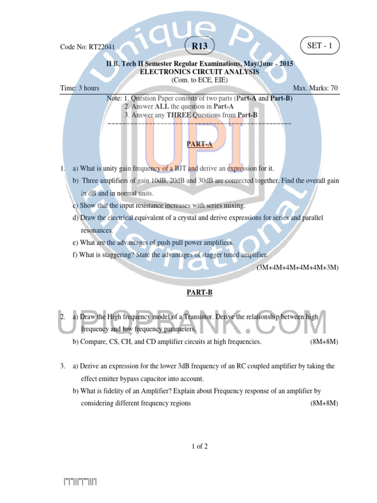 JNTUK May June 2015-2-2 R13 Electronic Circuit Analysis Common To ECE ...