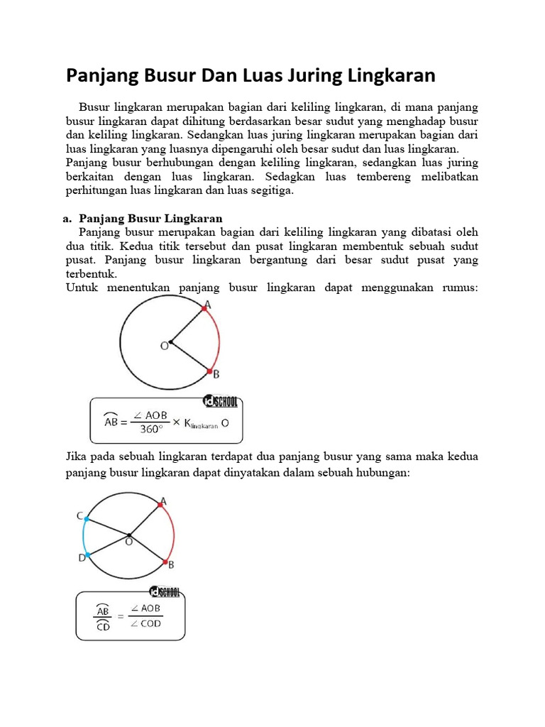 Materi Luas Juring Dan Panjang Busur Lingkaran | PDF