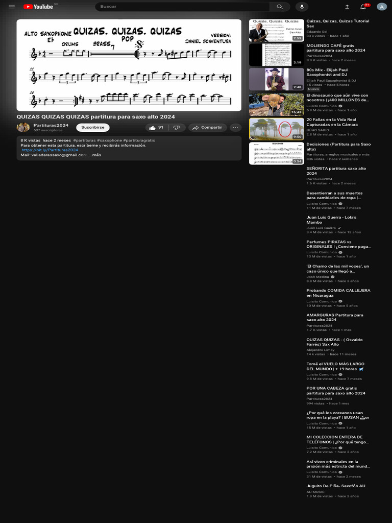 QUIZAS QUIZAS QUIZAS Partitura para Saxo Alto 2024 - YouTube | PDF ...