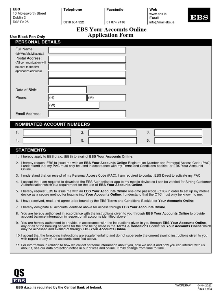 EBS Online Accounts Application Form | PDF | Application Software ...