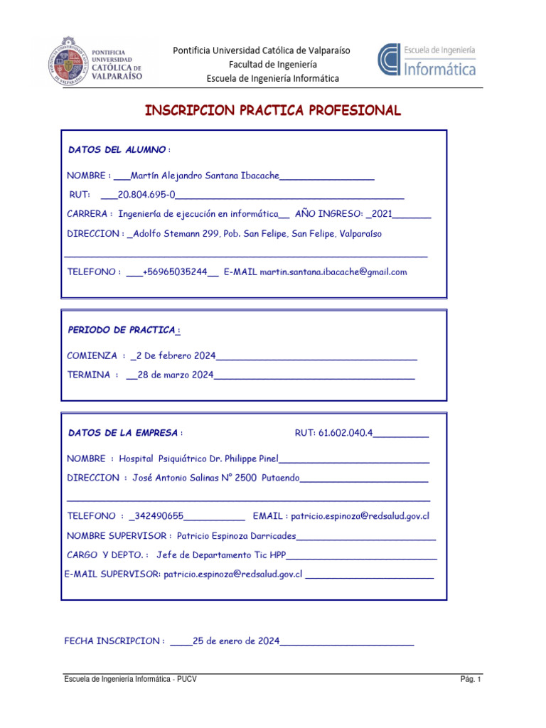 Formulario Inscripción Práctica | PDF