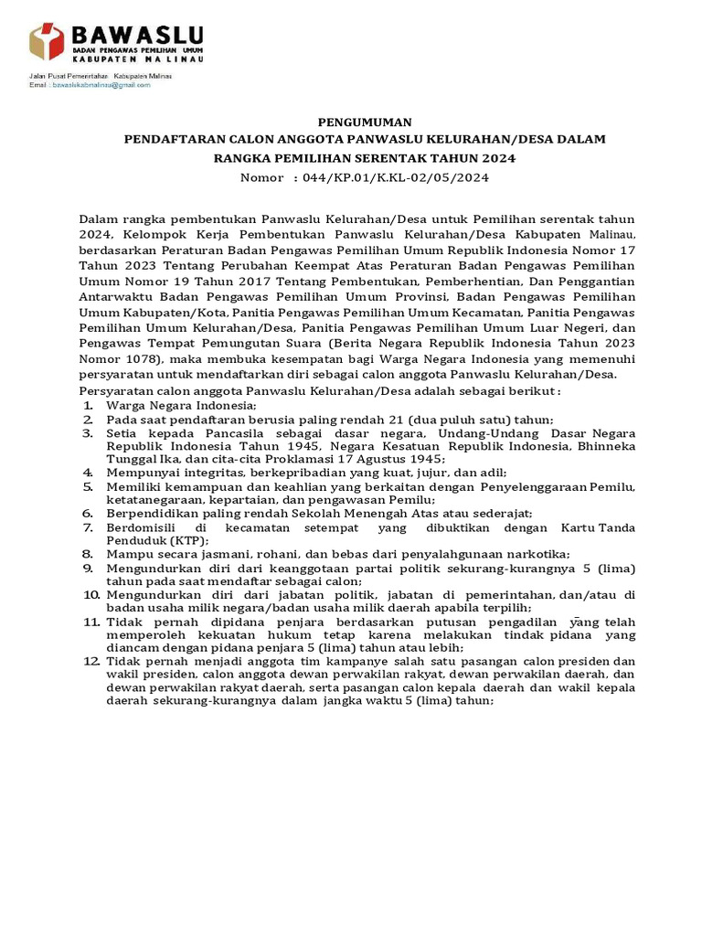 Pengumuman Pendaftaran PKD Tahun 2024 | PDF